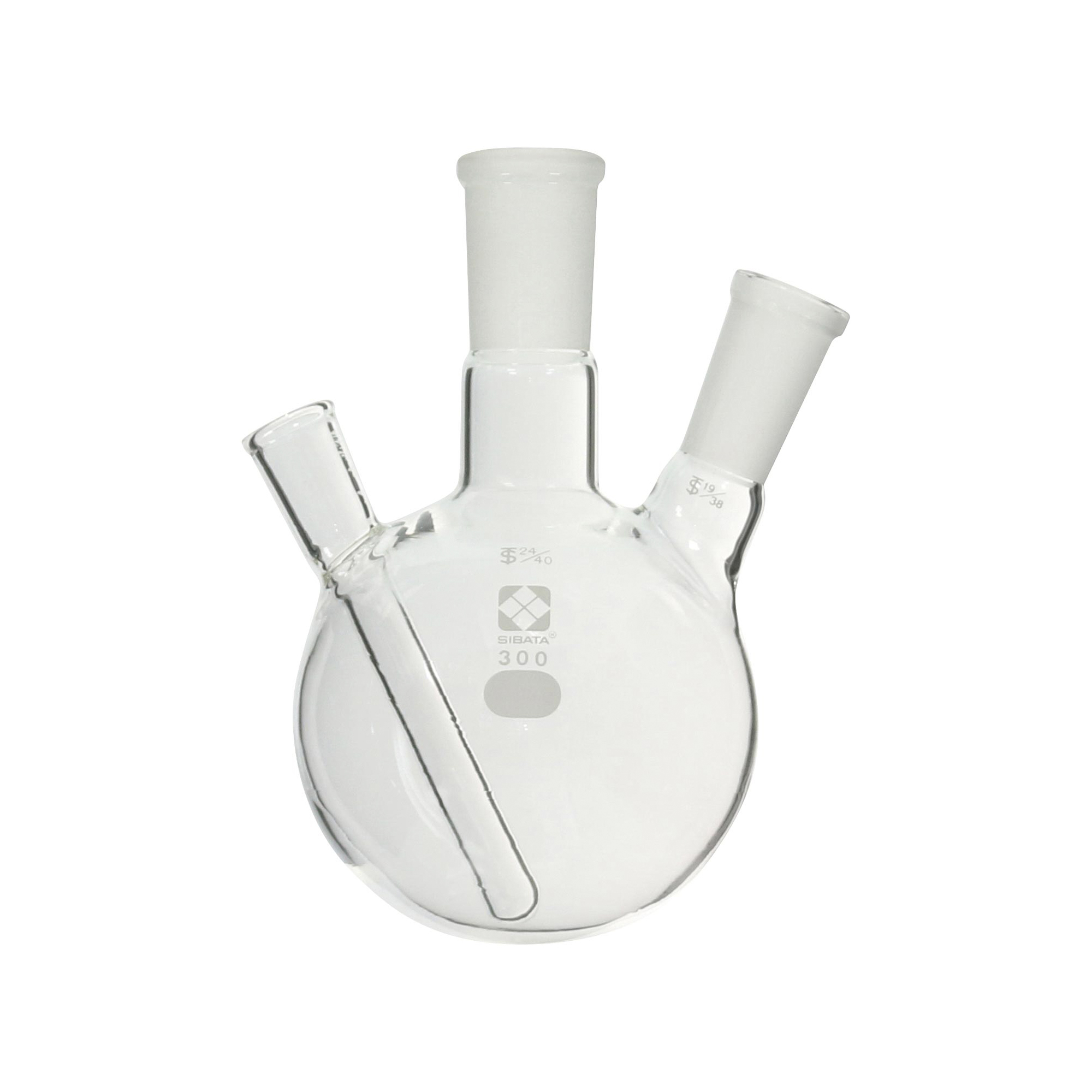 Two-necked round-bottom flask with enclosed tube for thermometer ...